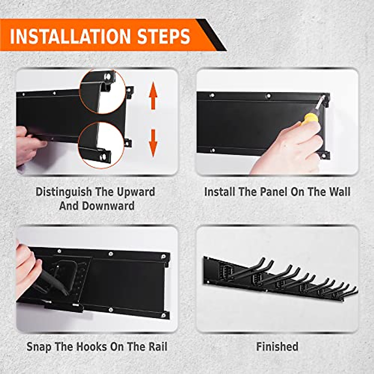 Charmount 18 Pcs Garage Storage Organization Wall Mount,96 Inch Adjustable Yard Garden Tool Organizer With 12 Heavy Duty Hooks,Tracks Max Load 1200lb