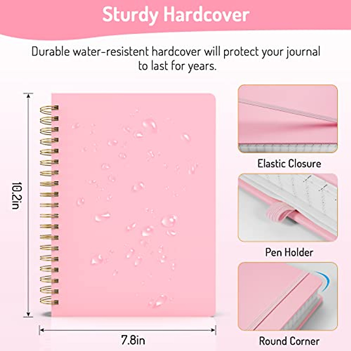 Forvencer Lined Spiral Journal Notebook with 300 Numbered Pages, B5 College Ruled Thick Journals for Writing with 100GSM Paper, Hardcover Notebooks with Contents for Work, School, Women, Men, Pink