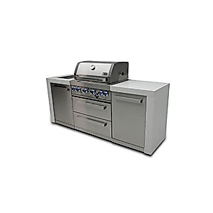 Mont Alpi MAi400-D 32-inch 4-Burner 78000 BTU Deluxe Stainless Steel Gas Outdoor Kitchen Barbecue Island Grill w/ Infrared Side & Rear Burners + Rotisserie Kit + Storage Cabinets + Granite Countertops