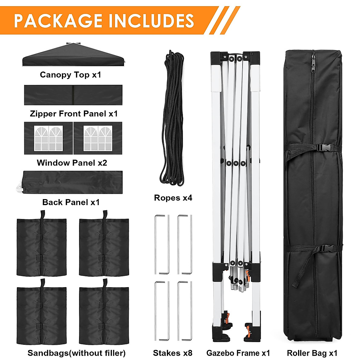 Winkalon 10x10 Pop Up Canopy, Instant Canopy Tent with Removable Sidewalls and Mesh Windows for Vendor Events, Outdoor Craft Show, Farmers Markets (Black)