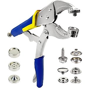 Rexhubro snap fastener tool,Snap Tool for Boat Covers, Heavy Duty Snap Setter Pliers Canvas Snap Fasteners Kit Includes 20 Sets 15mm Stainless Snaps, Blue