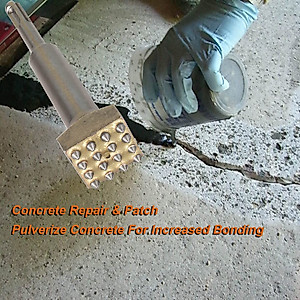 ACTINTOOL 5 5/8 in. x 1 1/4 in. 16 Tips Concrete Repair Patch Prepare SDS Plus Bushing Tool, 1 1/4 Inch Square Head Concrete Roughness Coating Remove Bushing Bit for Rotary Hammer (Pack of 1)