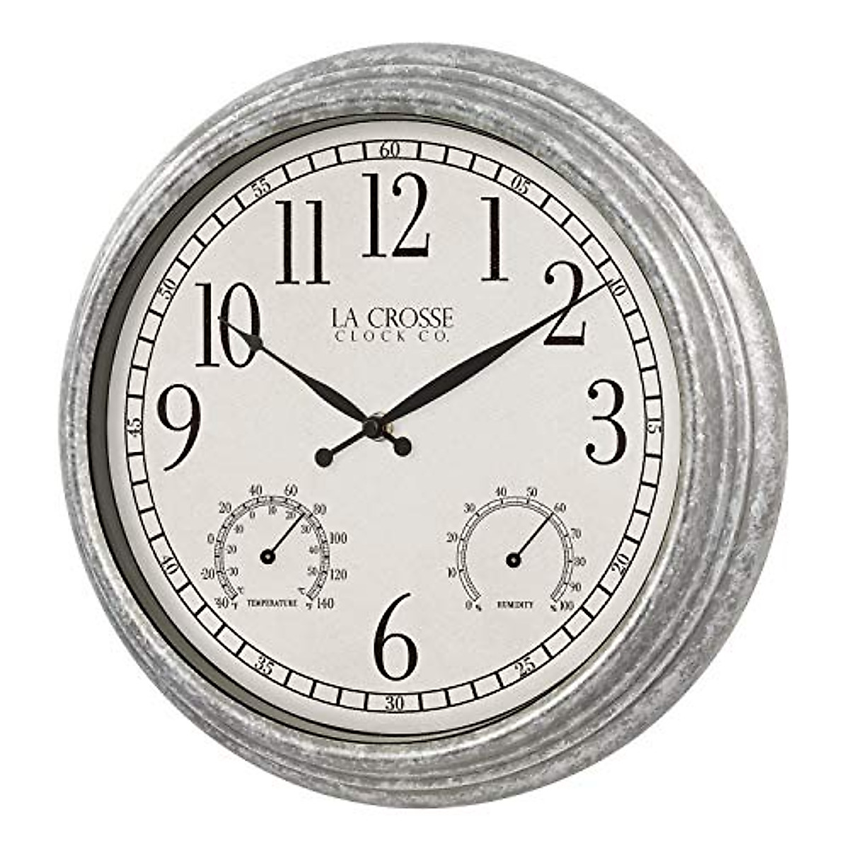 La Crosse 433-3236 14-inch Silas Indoor/Outdoor Galvanized Analog Quartz Wall Clock, Silver