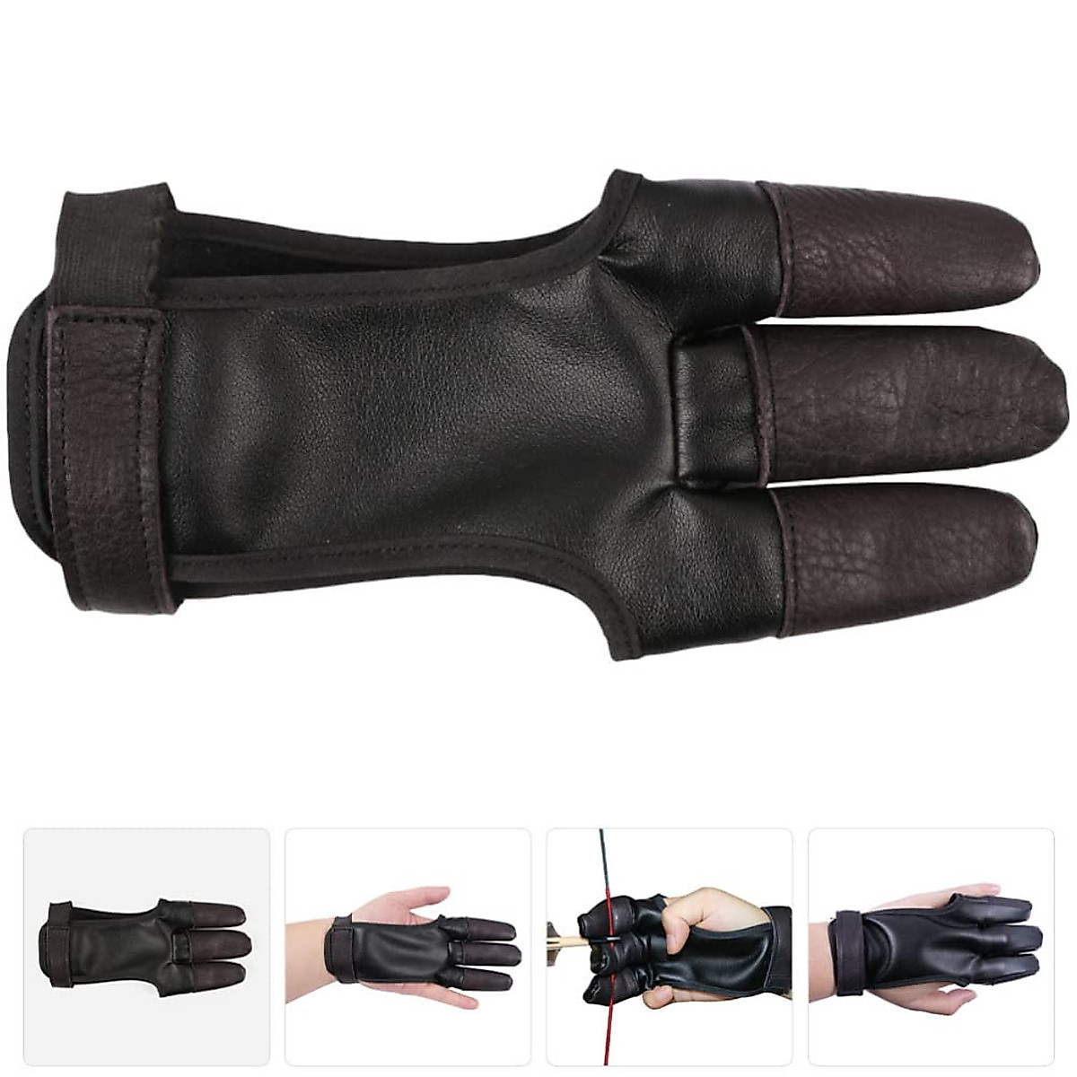 BESPORTBLE Finger Protector Archery Accessory Archery Finger Glove Shooting Supply Portable Archery Finger Protection Cowhide Protectors Adjustable Label Pu Fleece