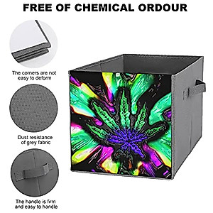 Trippy Psychedelic Leaf Storage Bins Cubes Foldable Fabric Organizers with Handles Clothes Bag Book Box Toys Basket for Shelves Closet 10.6"