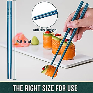 Chopsticks, GLAMFIELDS 5 Pairs Premium Reusable Multicolour Chopsticks for Sushi Japanese Matte Anti-slip Chop Sticks with Gift Case Lightweight Dishwasher Safe, 9.6 Inch
