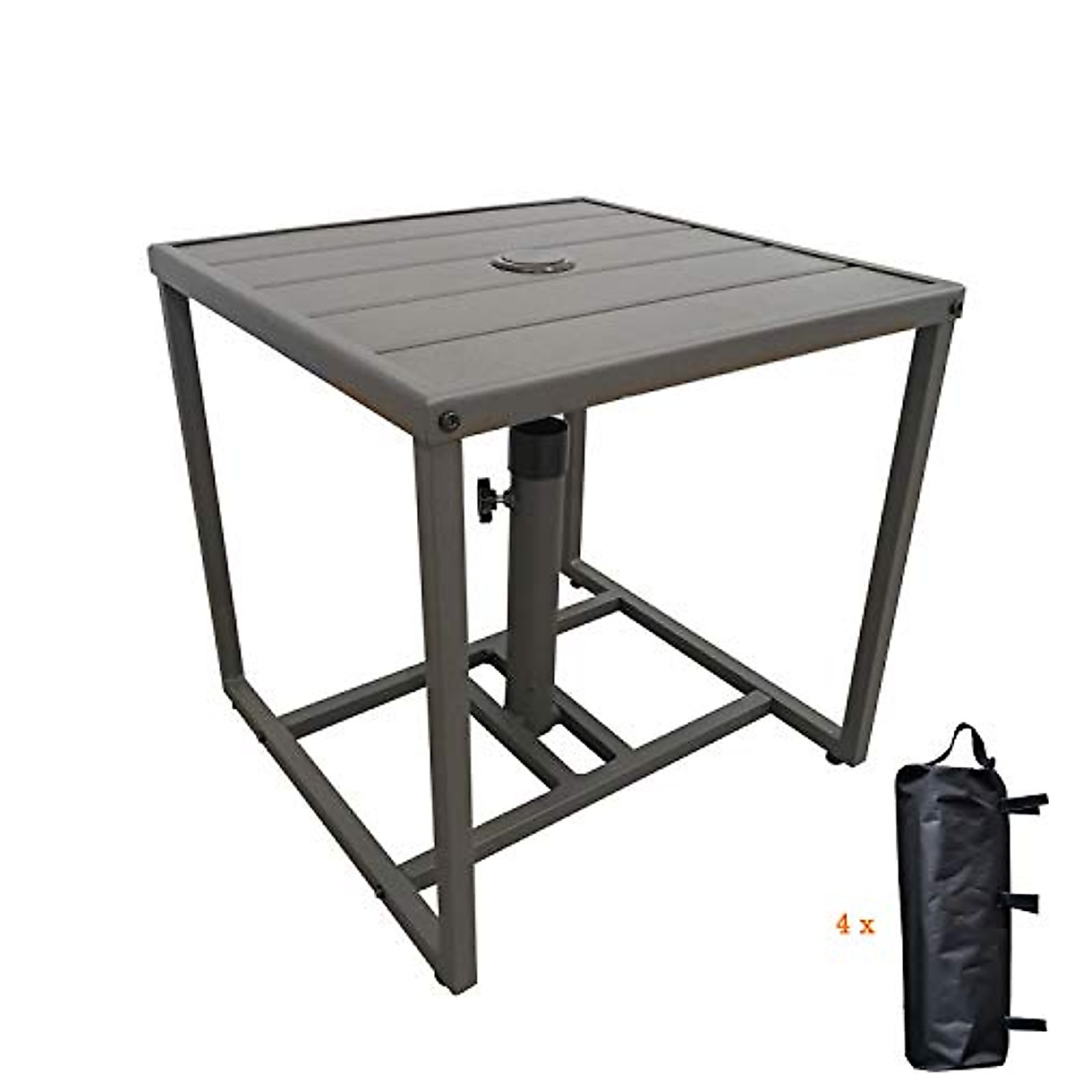 Patio Umbrella Table Stands with Umbrella Hole,with 4 Sand Bags Outdoor Umbrella Bases Small Square Table for Bistro,Balcony, Backyard, Patio, Garden, Deck and Pool Occasions