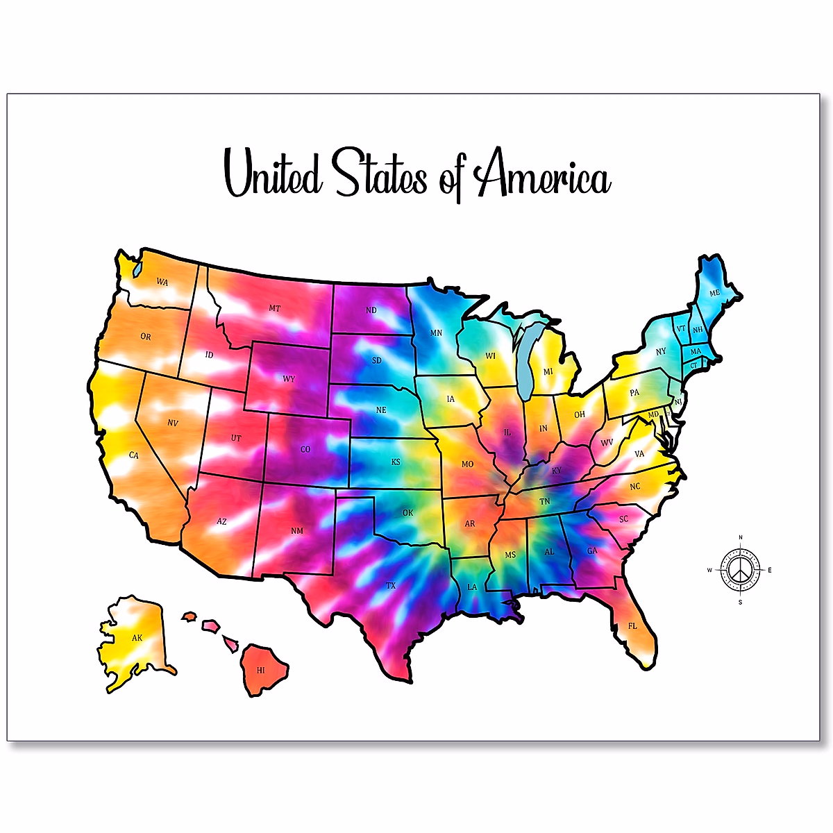 Scratch Off United States Travel Map - Vibrant Tie Dye 50 Destinations Journey Tracker - Large 16x23 Inches Exploration Poster - USA Adventure Wall Art - Ideal Gift for Travelers and Vacationers