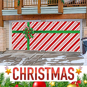 Hosuly 6.6 x 16ft Double Christmas Garage Door Banner Large Merry Christmas Hanging Backdrop Decorations Indoor Outdoor Christmas Garage Door Cover for Xmas Holiday Party (Candy Boxes Style)