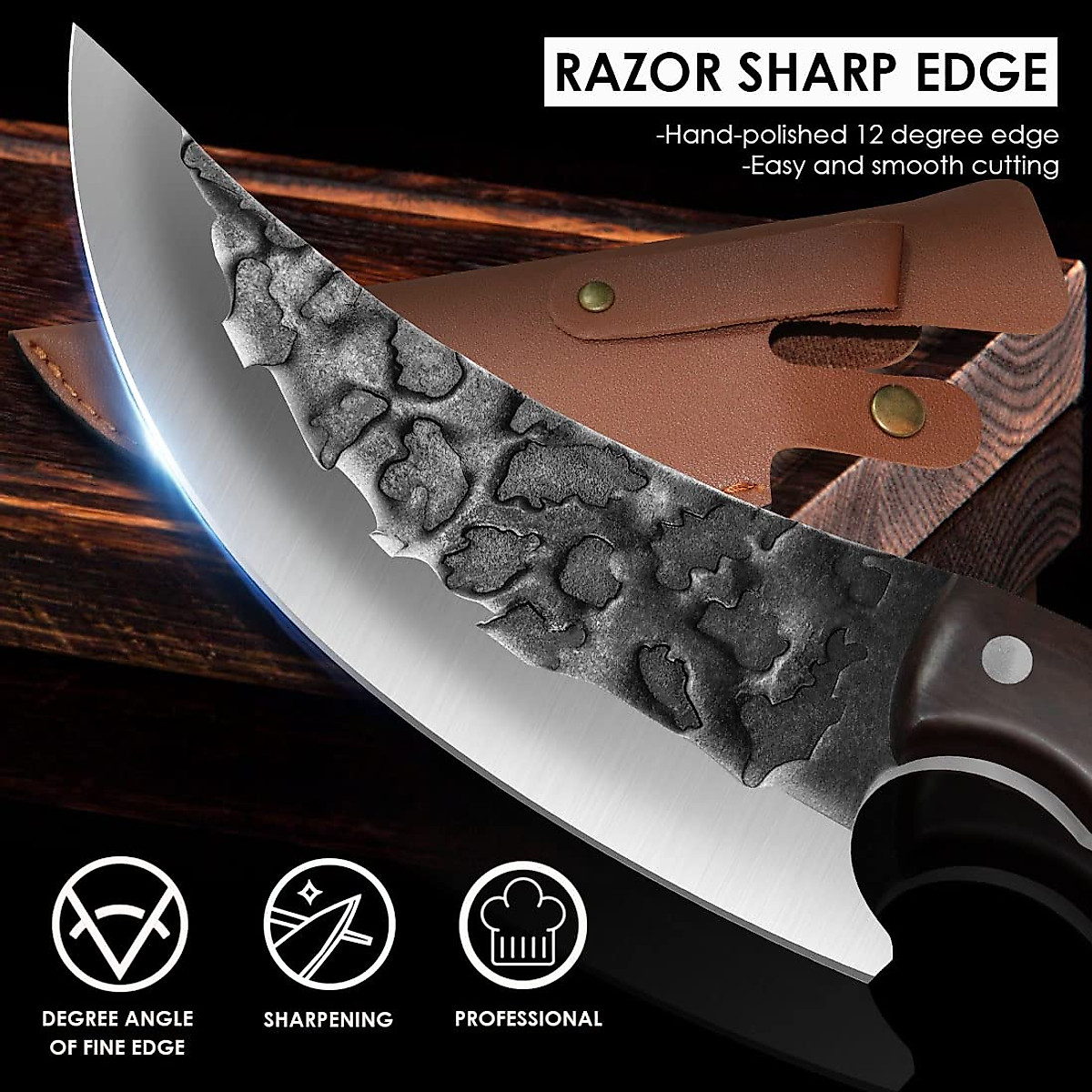 Viking Knife Hand Forged Boning Knives, 7" Premium High Carbon Stainless Steel Fillet Knife,Full Tang Professional Meat Cleaver, Chef Knives Kitchen Camping Knife for Fish, Deboning, BBQ, Home