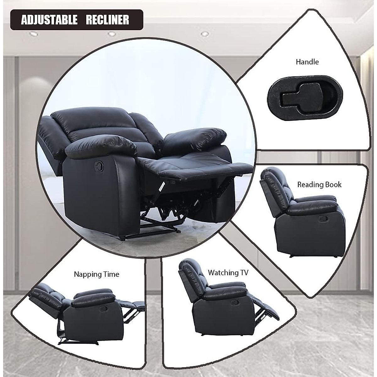 Phoenix Home PU Leather Manual Chair Recliner, Black