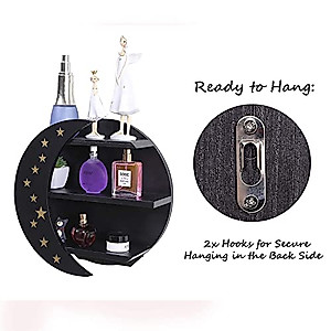 AMEAEEL Wooden Moon Shelf Pine Wood Deco Shelves Hanging or Standing for Crystals Black Moon and Stars Shelves(Black&Stars)