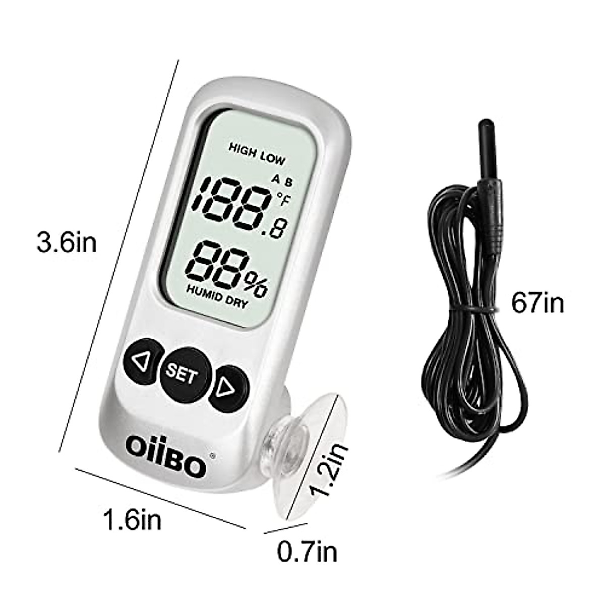 OIIBO Reptile Digital Thermometer Hygrometer with Alarm, 2-Channel Temperature and Humidity Meter Gauge with Probe for Pet Rearing Box Reptile Terrarium Temperature and Hygrometer