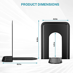 MaxGear Book Ends Universal Premium Bookends for Shelves, Non-Skid Bookend, Heavy Duty Metal Book End, Book Stopper for Books/Movies/CDs/Video Games, 6 x 4.6 x 6 in, Black (2 Pairs/4 Pieces, Large)