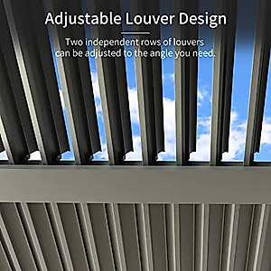 Domi Outdoor Living 12’ X 16’ Outdoor Louvered Pergola Aluminum Patio Garden Gazebo with Adjustable Roof for Backyard, Garden w/Curtains and Netting (Gray)