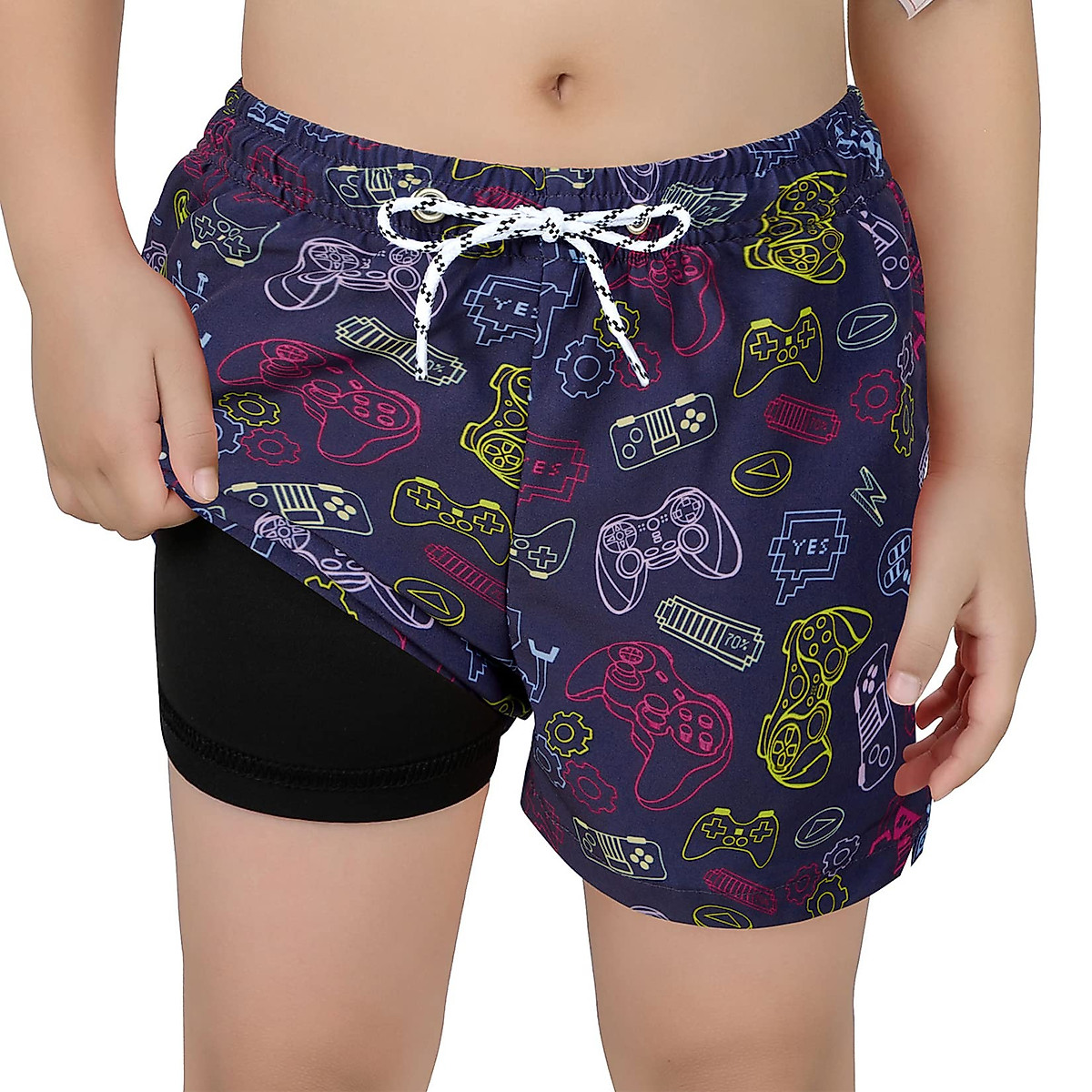 Century Star Boys Swim Trunks with Compression Liner Quick Dry Boys Bathing Suit Toddler Swim Trunks Beach Board Shorts Swimwear Games Console 8-9 Years