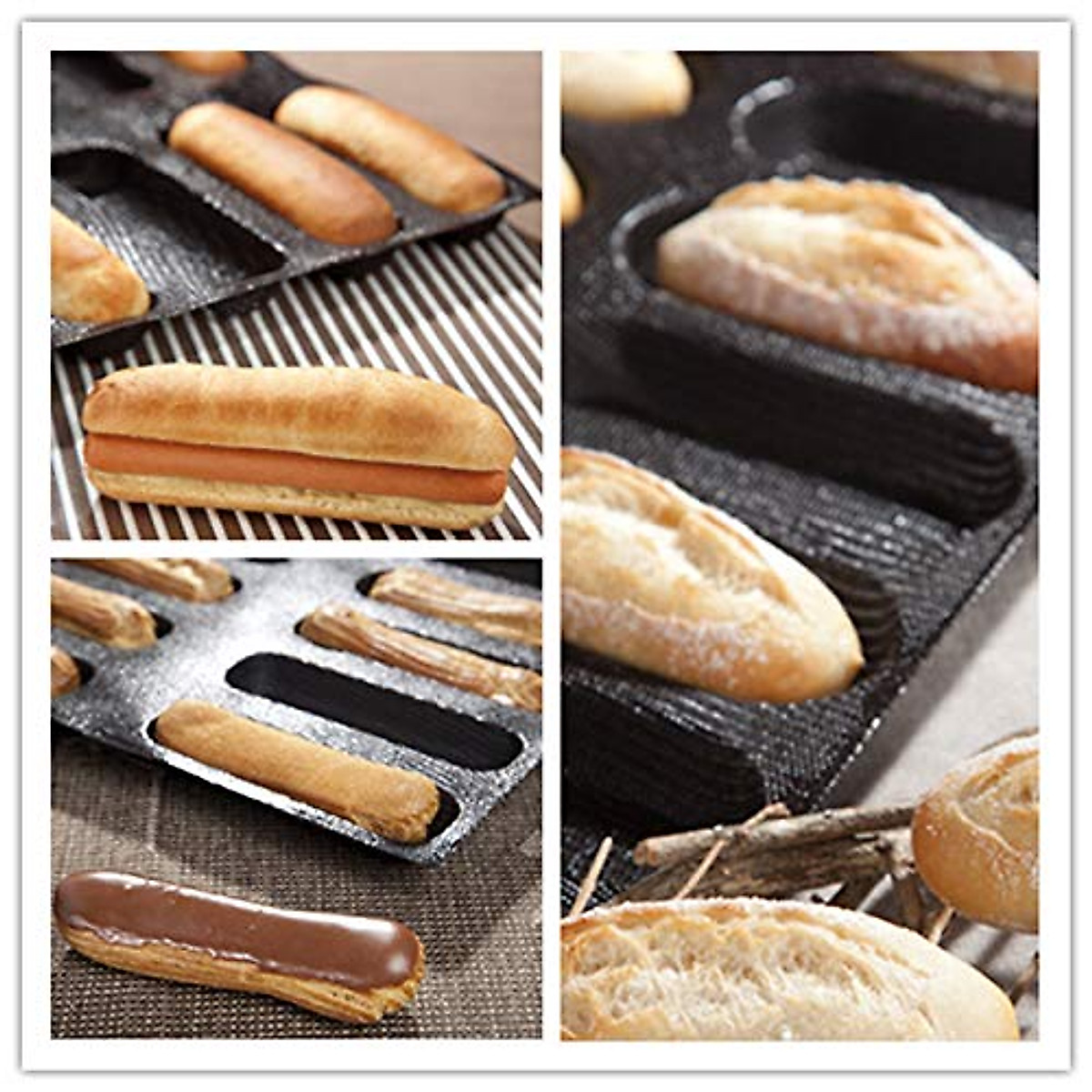 Bluedrop Silicone Hot Dog Bread Forms Mini Baby Sandwich Baking Molds Food grade Perforated Eclair Sheets for Home Oven