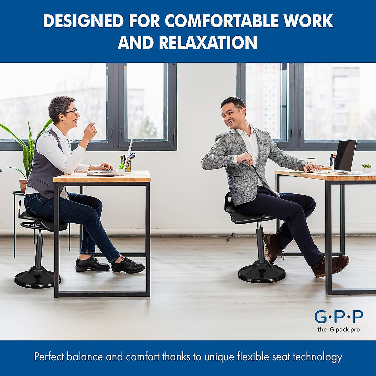 G-PACK PRO Standing Desk Chair – Ergonomic Comfortable Height Adjustable Active Stool - Swivel Sitting Balance Portable Chair - Encourage Good Posture (Black)