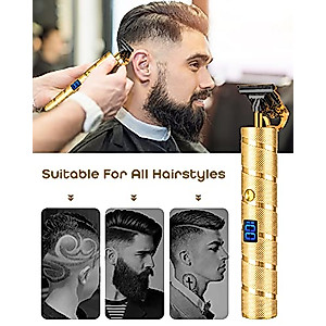 Qhou Hair Trimmer, Upgraded T Outline Clippers for Men, Cordless Electric Hair Trimmer Hair Cutting Kit with Hair Clippers Cordless Rechargeable Hair Cutter Shaving with LED Display