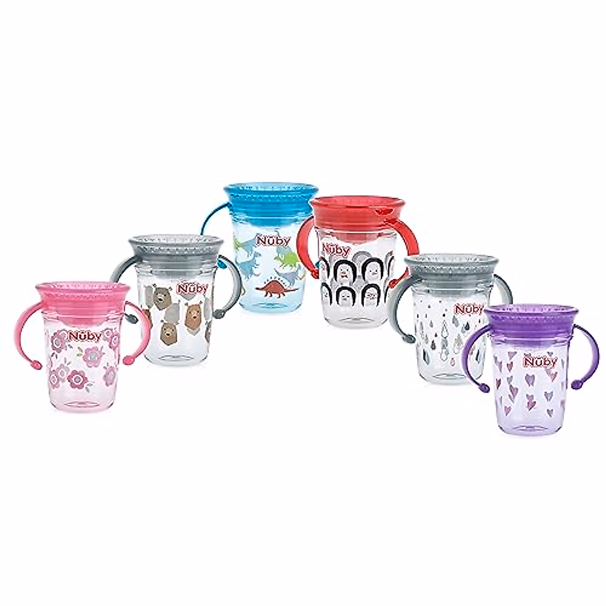 Nuby Tritan No Spill 2 Handle 360 Degree Printed Wonder Cup, Prints May Vary, 1pk