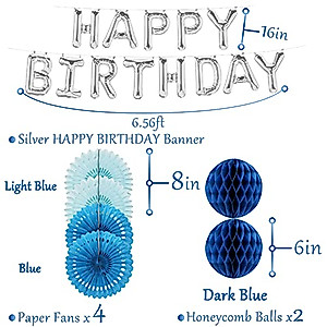 Blue Birthday Decorations Navy Blue Party Supplies Silver Happy Birthday Banner Blue Balloons Foil Fringe Curtain Bday Decor Men Women Boys Girls 13th Sweet 16 18th 21st 25th 30th 40th 50th 60th 70th