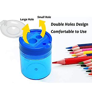 WEKOIL Pencil Sharpener Manual Pencil Sharpener 2 Holes Metal Sharp Blade Crayon XL Sharpener with Large Round Catches Sharpening Regular HB Pencils Graphite Colored Jumbo Pencils Pack of 4