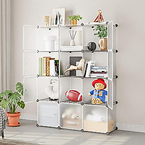 MAGINELS Cube Storage Organizer,12-Cubes Shelf Unit with Door and Metal Mesh. Large Capacity Storage Books,Toy and Clothes Organizers Cabinet. Ideal for Home, Bedroom,Office, Bookroom,White(14x14inch)