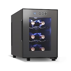 JINJUNYE 6 Bottle Wine Cooler Refrigerator, Wine Fridge Small, Countertop Wine Cooler with Digital Temperature Control, 46-66℉ Mini Freestanding Wine Cellars Glass Door, Gift for Wine Lover