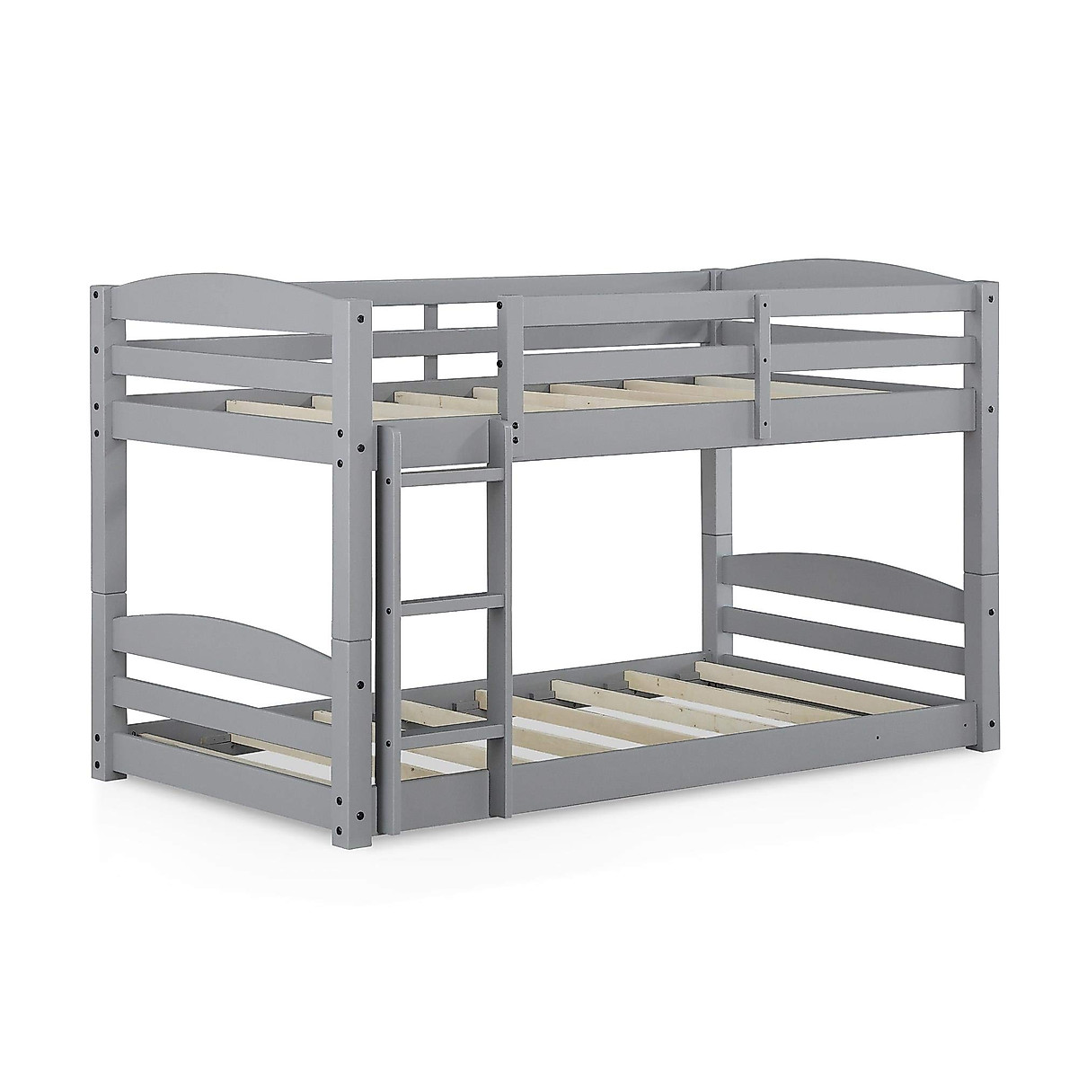 DHP Phoenix Convertible Low Wood Floor Bunk Bed, Stackable and Detachable Bed Frames for Kids, Solid Wood, with Ladder, High Guardrail, Wood Slats, No Boxspring Required, Twin-Over-Twin, Gray