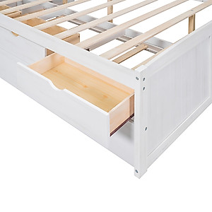 Harper & Bright Designs Full Size Daybed with Trundle and 3 Storage Drawers, Full Captains Bed with Built-in Bookshelves for Girls Boys,Wooden Daybed with Trundle Bed Twin,White Wash