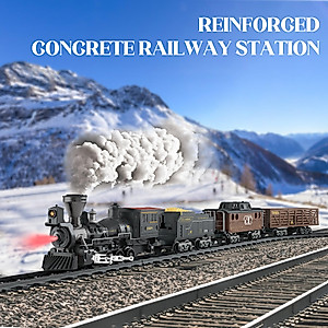 Steam Train Set Toys -Electric Train Set Toys Retro Train Track with Locomotive with Smokes,Light & Sounds, for Toys for 3 4 5 6 7+ Years Old Kids