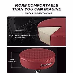 Starfavor Drum Throne Adjustable, Drum Stool Padded Drum Seat, Rotatable Drum Chair with Double Braced Anti-Slip Feet, Crimson Color, Red, ST-650 Stone