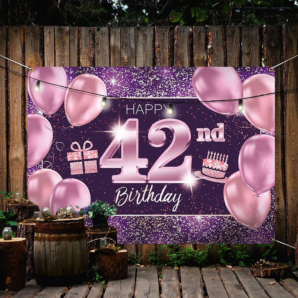 PAKBOOM Happy 42nd Birthday Banner Backdrop - 42 Birthday Party Decorations Supplies for Women - Pink Purple Gold 4 x 6ft