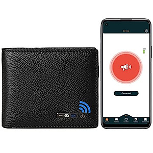 Trackable Anti-Lost Bluetooth Wallet, Intelligent Tracker Finder with Position Locator (Via Phone GPS) Bifold Cowhide Leather Minimalist Credit Card Purse (Black, Horizontal)