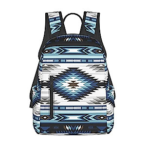 School Backpack Travel Casual Sports Bookpack Compatible with Colorful Surf Blue Colors Tribal Navajo Pattern Aztec Abstract Geometric Ethnic Hipster Design Sports Bag Outdoor for Boys Girls Men Women