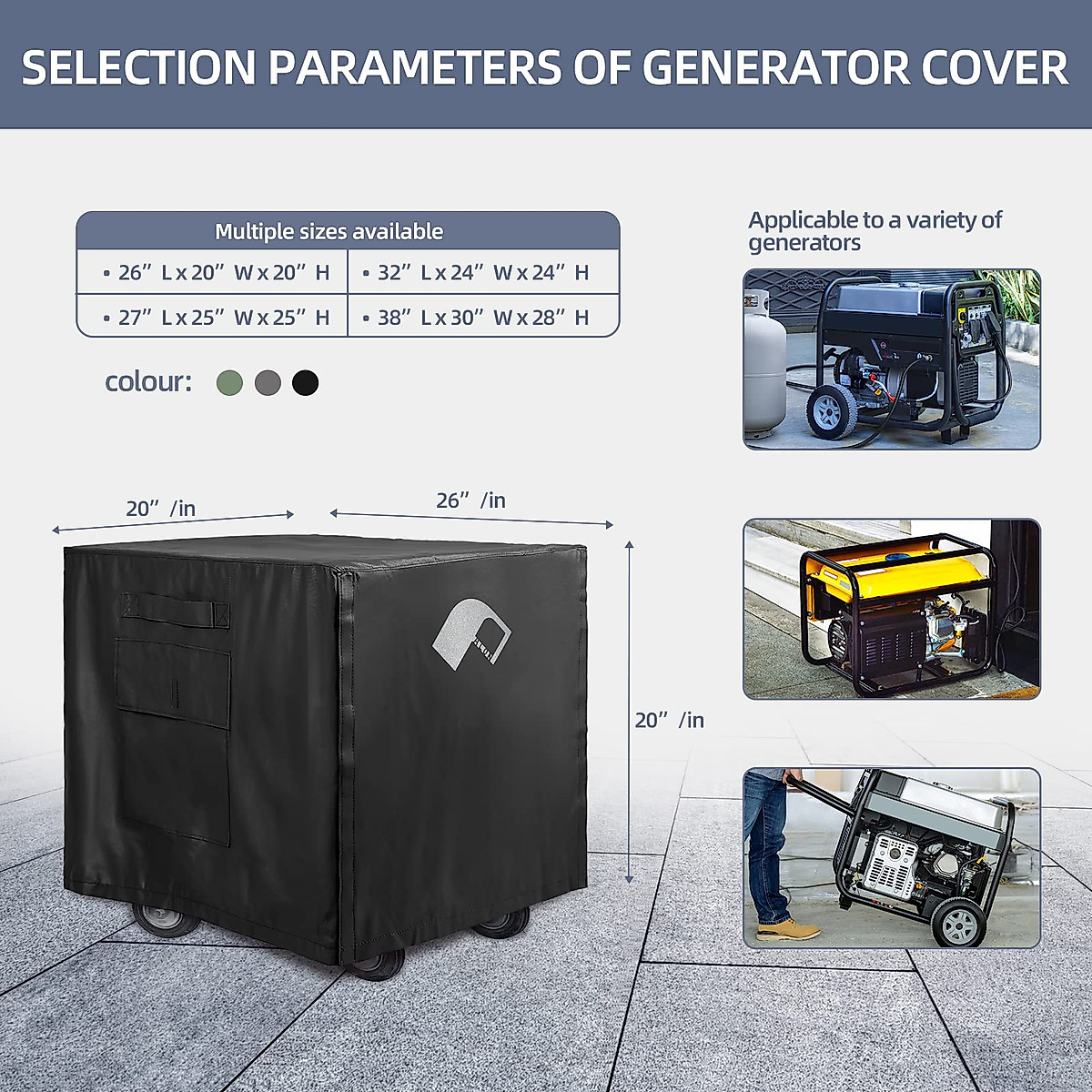 PALON Outdoor Heavy Duty Thickened Waterproof Generator Cover with Easy Access Cover, Windproof, Rainproof, Dustproof, UV Resistant, Portable Generator Cover for General Purpose Generators