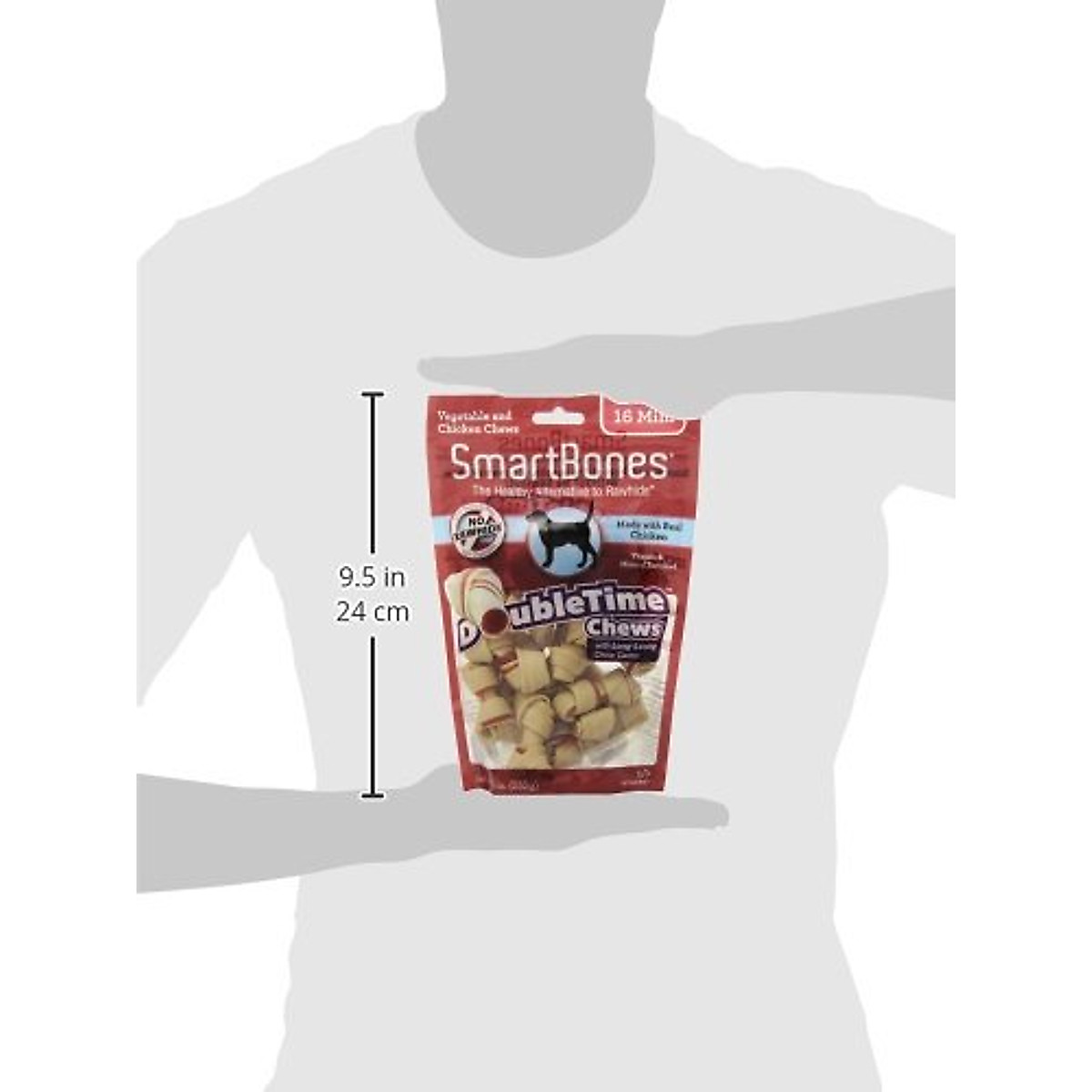 SmartBones DoubleTime Chews 16 Count, Mini, Rawhide-Free Chews For Dogs With Long-Lasting Chew Center