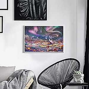 Lavievert Jigsaw Puzzles 1000 Piece Christmas Wonderland Puzzles for Adults and Kids - Snowy Night, Aurora, Christmas Tree, Snowman, Sleigh, Ice Sculpture & Milu Deer