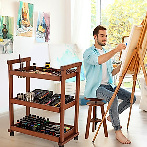 VISWIN 37" H Art Cart Storage Organizer 3-Tier, Solid Beech Wood Rolling Utility Cart with Caster Wheels, Multifunctional Art Supplies Craft Cart Organizer, Trolley for Studio, Classroom, Kitchen