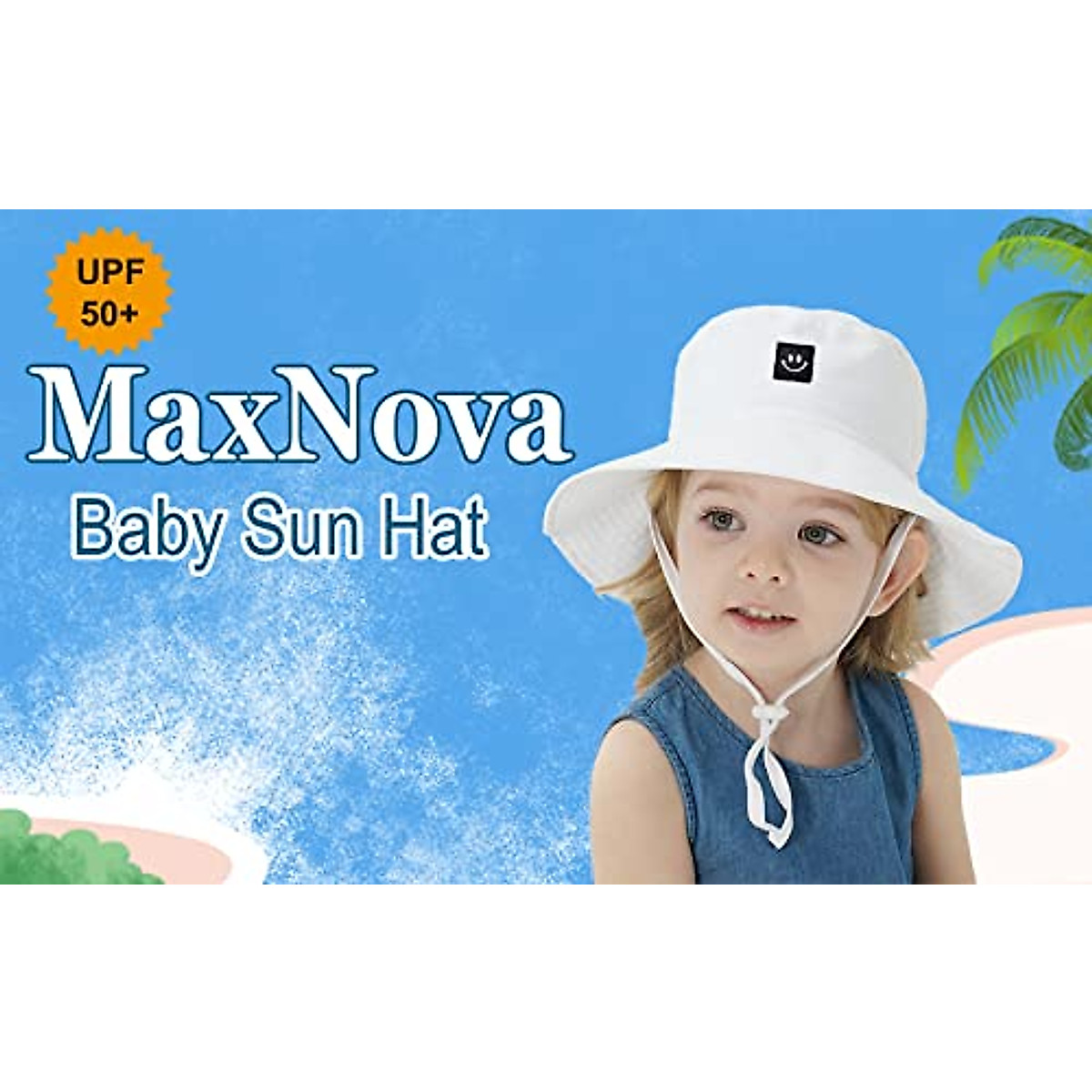 Baby Sun Hat Toddler Bucket Hat for Boys 2-7 Years 2pack Smile Face Grey/Navy