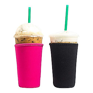 Baxendale and Co Reusable Neoprene Insulator Sleeves for Iced Coffee and Cold Drink Cups (2 PK Medium 22-24oz, Black & Pink Mix)