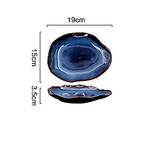 KOWMcp Dinner Plates Deep Blue Ceramic Plates Irregular Flat Plate Pottery Dish Household Decoration Tableware Dinnerware Tray Hotel Kitchen Supplies