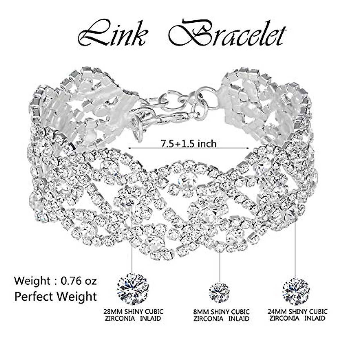 Miraculous Garden 2 Pack Silver Plated Crystal Rhinestone Teardrop Drop Dangle Earrings Link Bracelet Jewelry Set for Women