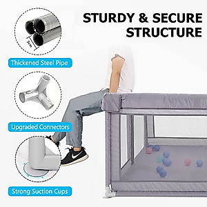 Dripex Baby Playpen, 71*47 inch Baby Playards with Zipper Gates, Kids Play Pen, Safe No Gaps, See-Through mesh, Play Pens for Babies and Toddlers, Baby Gate Playpen, Baby Fence (Grey )