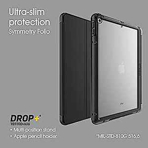 OtterBox SYMMETRY FOLIO SERIES Case for iPad 7th, 8th & 9th Gen (10.2" Display - 2019, 2020 & 2021 version) - COASTAL EVENING (CLEAR/BLACK/BLAZER BLUE), Magnetic Sleep/Wake Cover
