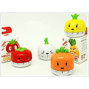 Golandstar Cute Cartoon Vegetables Timers 60 Minutes Mechanical Kitchen Cooking Timer Clock Loud Alarm Counters Mini Size Manual Timer (White - Onion)
