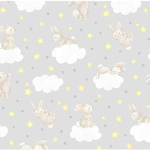 Northcott Snuggle Bunny Bunny Clouds Flannel Gray/Multi, Fabric by The Yard