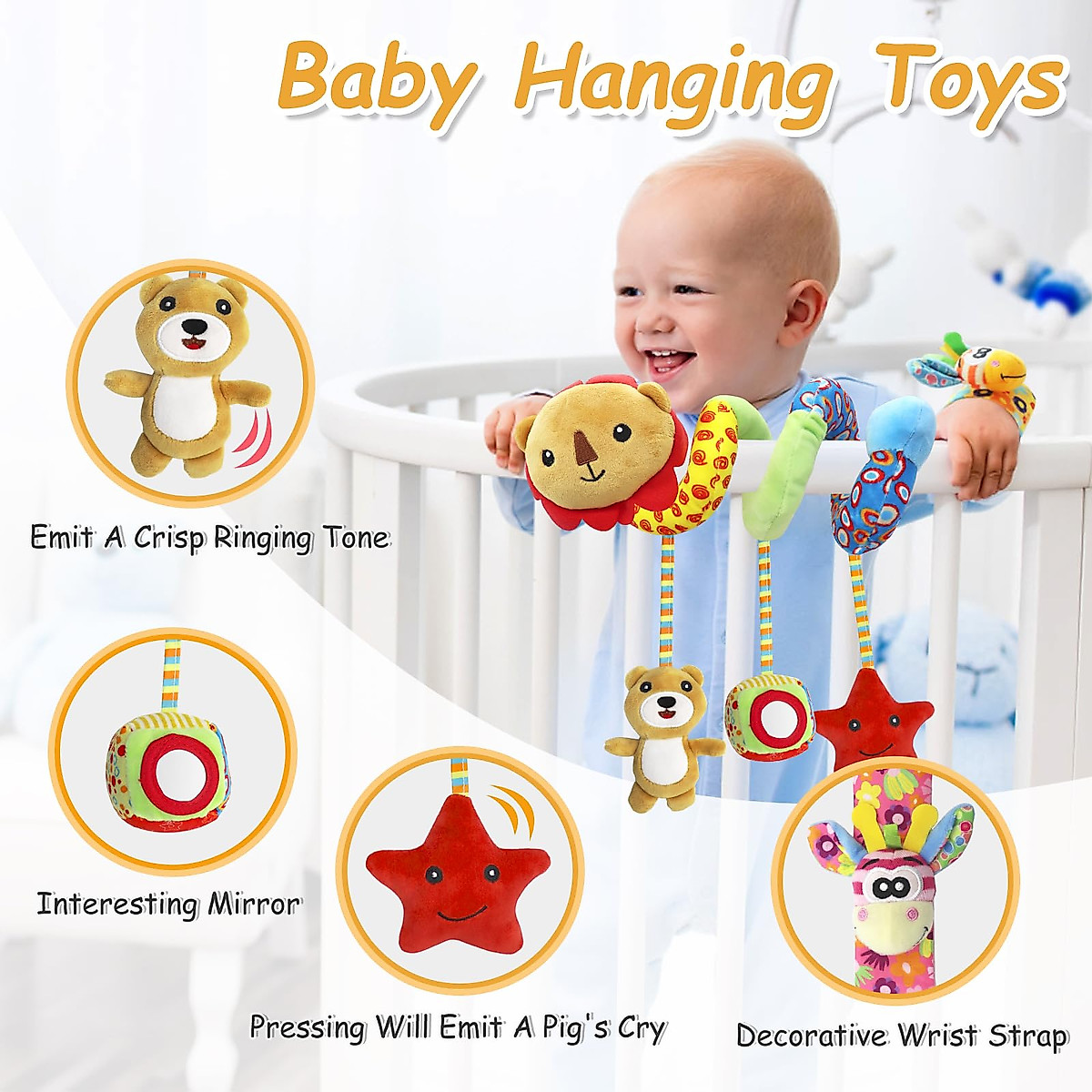 Soft Baby Rattles Toys, Foot Finder Socks Set,Feet Leg Ankle Socks, Arm Hand Bracelet Rattle, Birthday Holiday Birth Present for Newborn Boy Girl