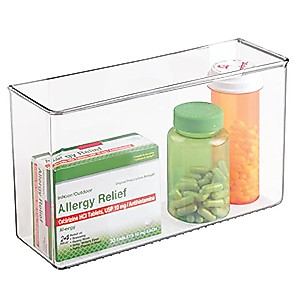 mDesign Plastic Storage Organizer Bin, Adhesive Mount for Cabinets & Walls in Bathroom, Vanity, Under Sink, Holds Body Wash, Shampoo, Lotion, Brushes, Hair Spray, Ligne Collection, 2 Pack, Clear