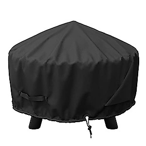 GASPRO Heavy Duty Waterproof Fire Pit Cover for 22-32 Inch Round Fire Bowls, with 600D Durable Oxford Fabric Material, 32" Dia x 13.5" H"
